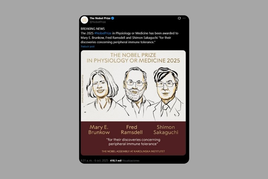 Mary E. Brunkow, Fred Ramsdell y Shimon Sakaguchi recibieron el Nobel de Medicina